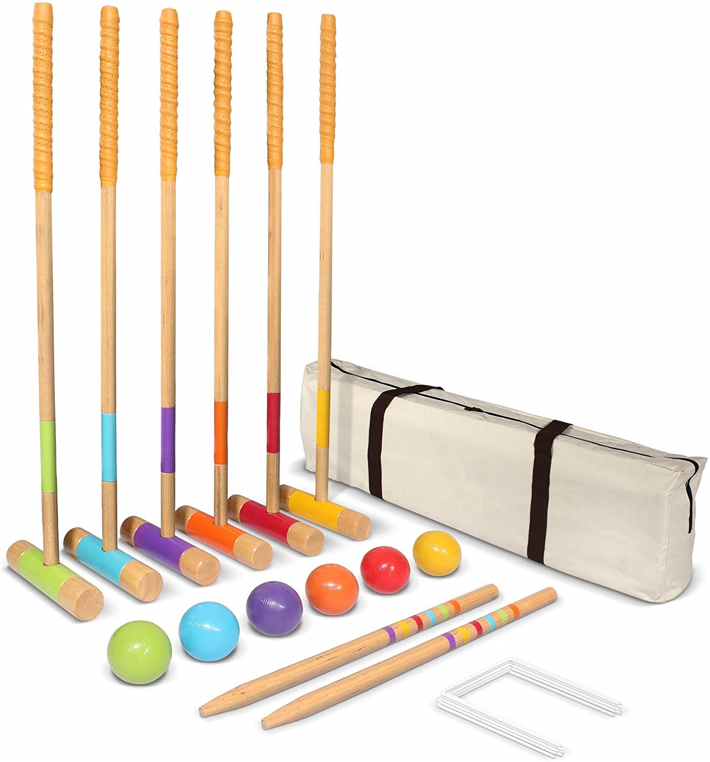 Six-Player Croquet Set with Wooden Mallets, Colored Balls, Sturdy ...